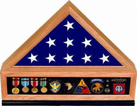 Flag Cases With Display Base - Solid Oak, Military Flag Display Cases